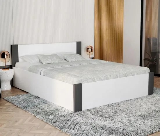Manželská postel 160x200 cm BOSTON BÍLÁ - ŠEDÁ