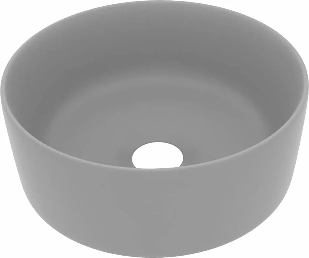 Luxusní umyvadlo kulaté matné světle šedé 40 x 15 cm keramické 147015