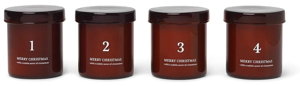 ferm LIVING Vonné adventní svíčky ve skle Brown - set 4 ks, hnědá barva, sklo, vosk