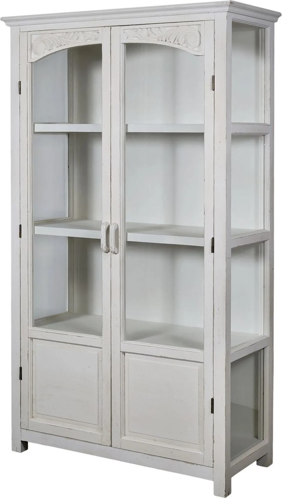 Krémová antik prosklená dřevěná skříň Adrienne - 97*41*170 cm