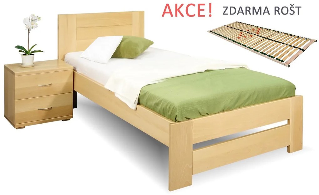 Dřevná postel s roštem Jirka, 80x200, 90x200, masiv buk