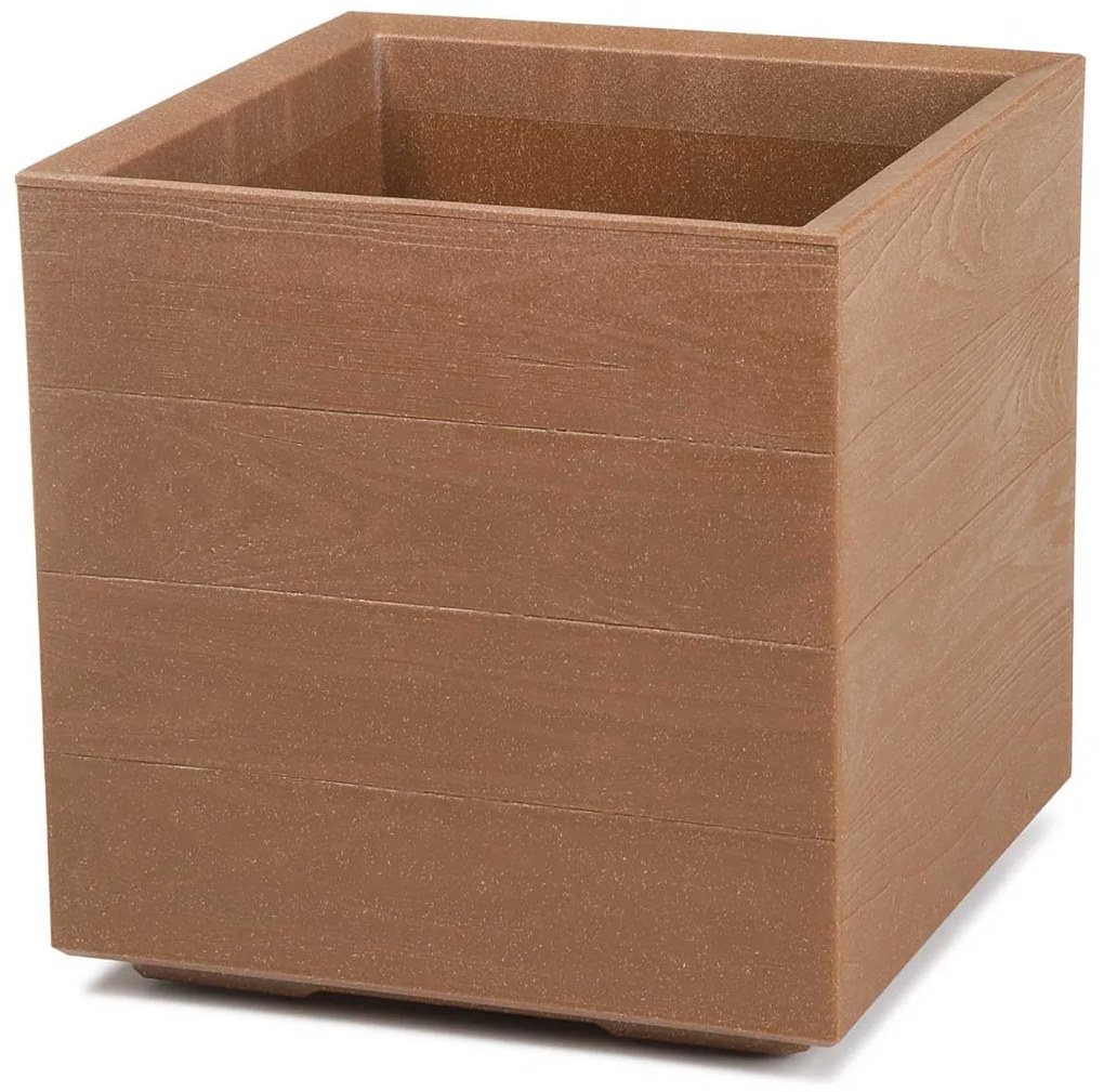 PLASTOVÝ KVĚTINÁČ NA KOLEČKÁCH BETONIQUE ECO 40X40 CM DŘEVĚNÝ DEKOR HNĚDÁ