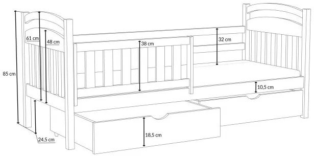 Dětská postel z masivu borovice KRYŠTOF se šuplíky - 200x90 cm - BÍLÁ