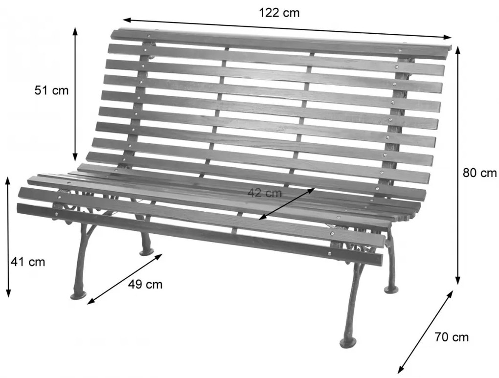 Zahradní lavice F97 2-místná - litina / dřevo, 122 cm - Světle hnědá