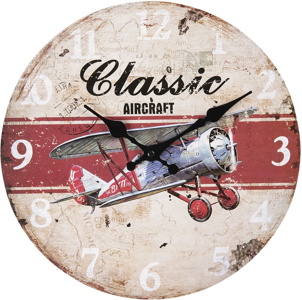 Retro nástěnné hodiny Classic Aircraft – Ø 30*3 cm / 1*AA