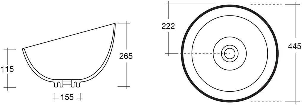 Sapho DOME OBLIQUO keramické umyvadlo na desku, Ø 44,5cm, bílá - WH031