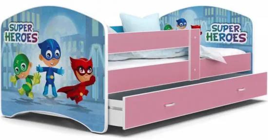 Pohádková postel LUCKY 180x80 Růžová SUPER HEROES 54L