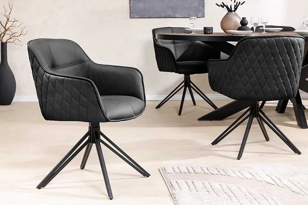Designová otočná židle Natasha černá kůže