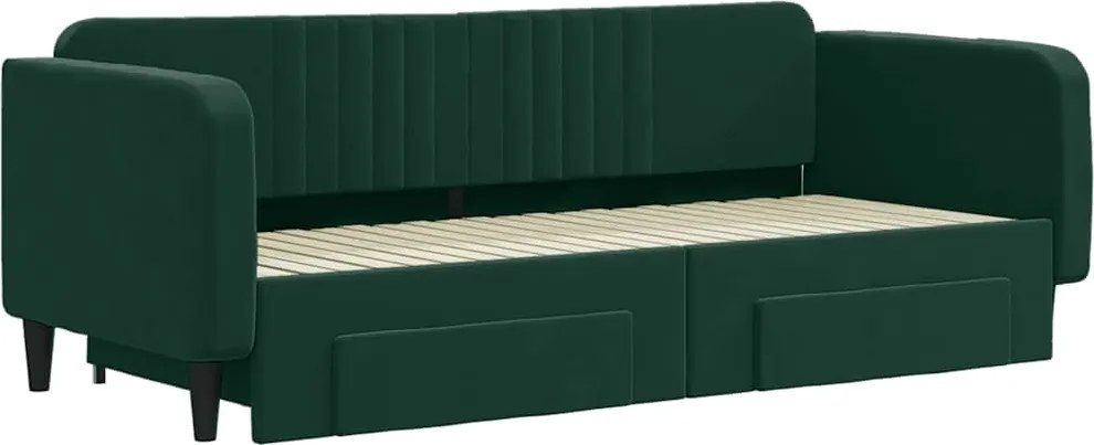 Válenda s přistýlkou a zásuvkami tmavě zelená 90 x 200 cm samet 3197113