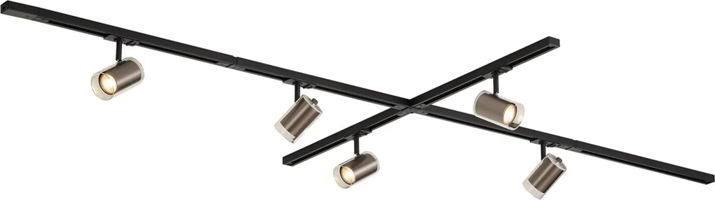 Moderní černý 1-fázový kolejnicový systém s 5 reflektory v barvě gunmetal - Iconic Lloyd
