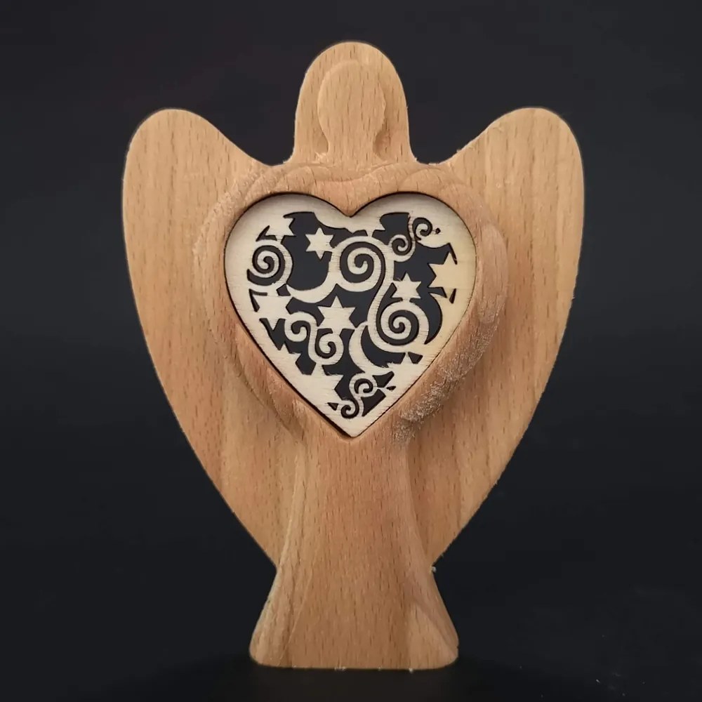 AMADEA Dřevěný anděl s vkladem - ornament, masivní dřevo, výška 10 cm