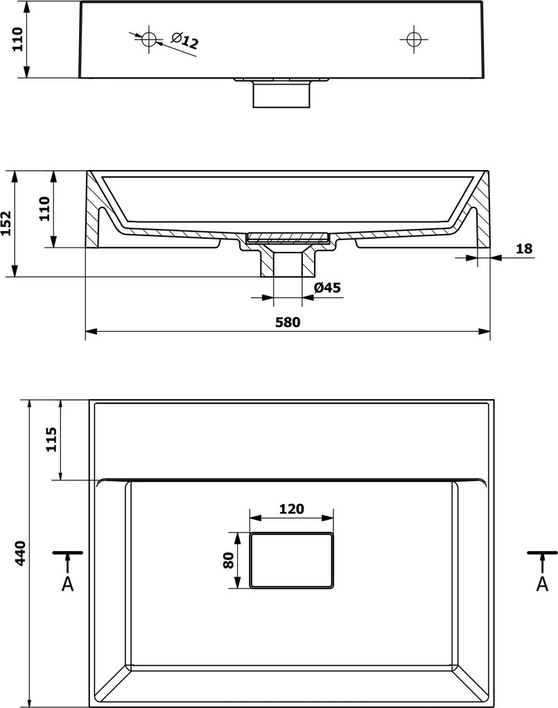 Sapho, GODIVA umyvadlo 58x44cm, litý mramor, bílá, GU058-0