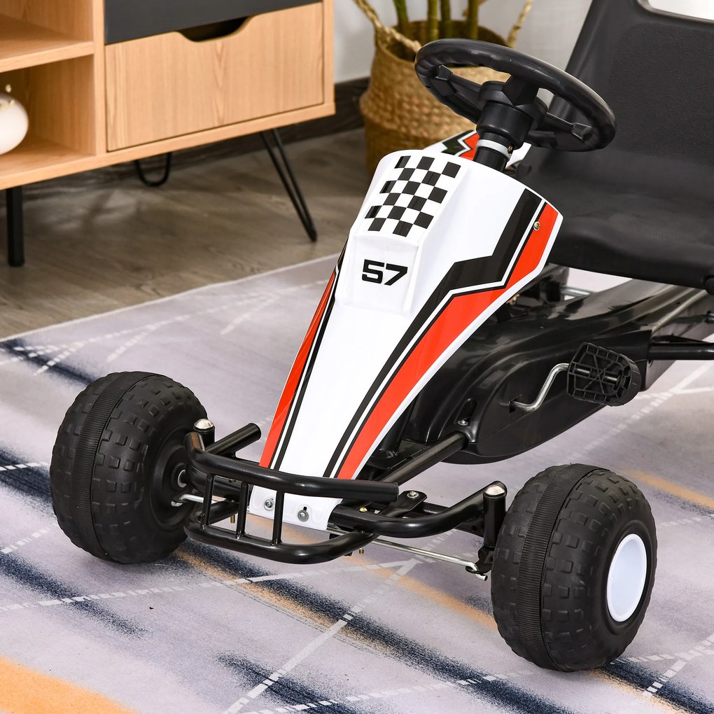 HOMCOM Motokára pro děti šlapací auto s pedály a brzdami 104x66x57cm z oceli pro děti od 3 do 8 let v bílé barvě