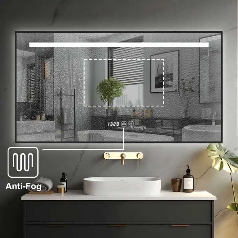 Koupelnové LED zrcadlo s hliníkovým rámem IREDA 80 × 60 cm