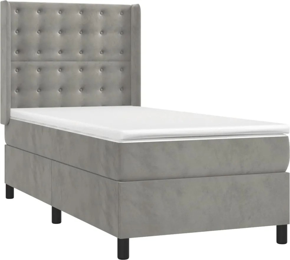 Box spring postel s matrací a LED světle šedá 80 x 200 cm samet 3139769