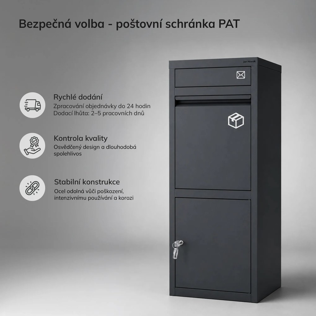 Kovová schránka na balíky a dopisy, venkovní, uzamykatelná, antracitová: Paczkobox PAT