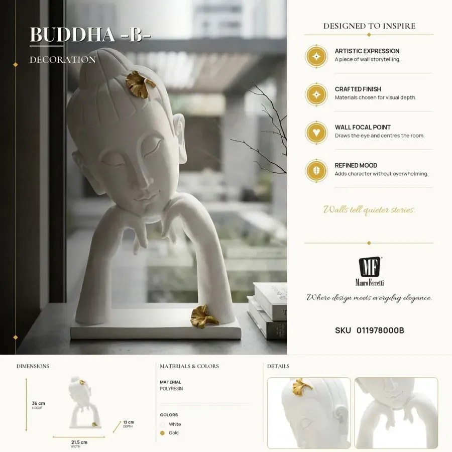 Dekorace na stůl Buddha B 21 cm bílá/zlatá