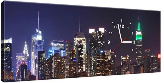 Tištěný obraz s hodinami Osvětlený New York 100x40cm ZP2348A_1I