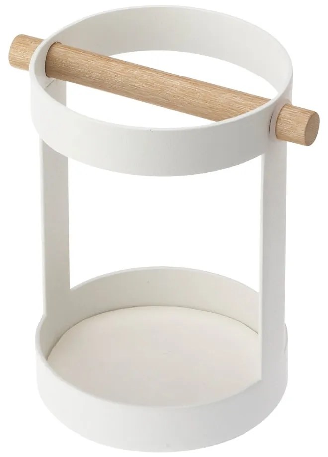Bílý stojánek na kuchyňské nástroje s detailem z bukového dřeva YAMAZAKI Tosca