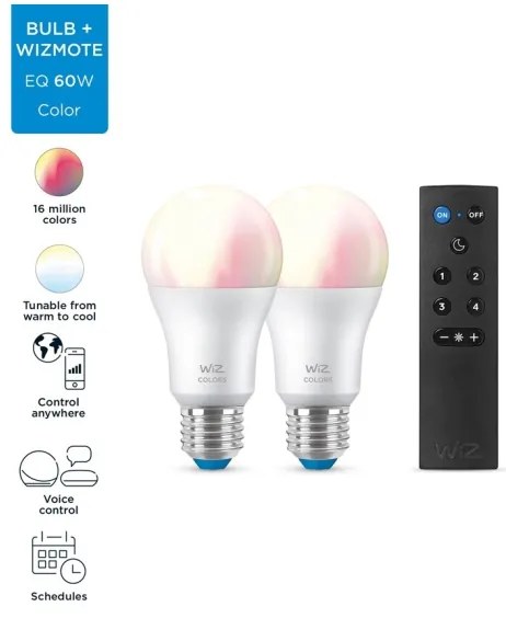 SADA 2x LED RGBW Stmívatelná žárovka A60 E27/8,5W/230V 2200-6500K Wi-Fi+DO - WiZ
