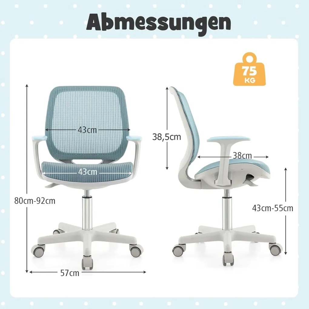 Costway Ergonomická dětská otočná židle s nastavitelnou výškou