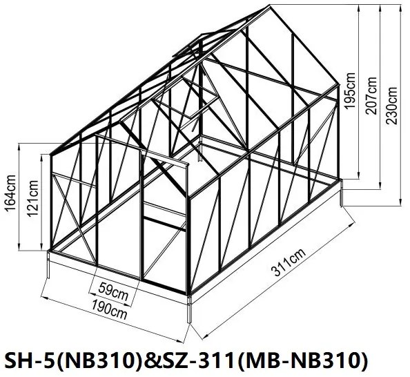 Skleník BestBerg SH-4 / 4,8 m² / 250 x 190 x 195 cm / stříbrná
