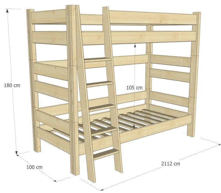 Gazel Sendy etážová postel 90 x 200 cm palanda 180 cm buk přírodní