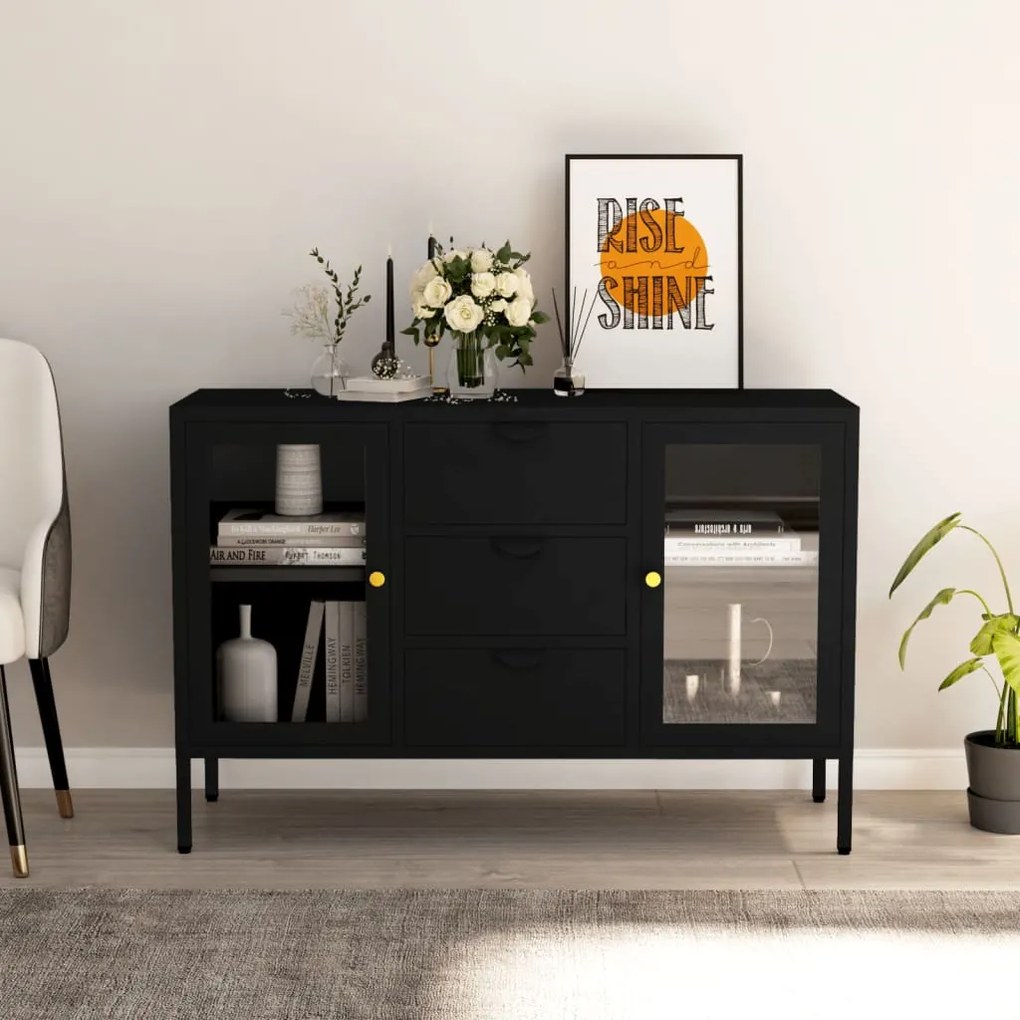 Příborník černý 105 x 35 x 70 cm ocel a tvrzené sklo 336076