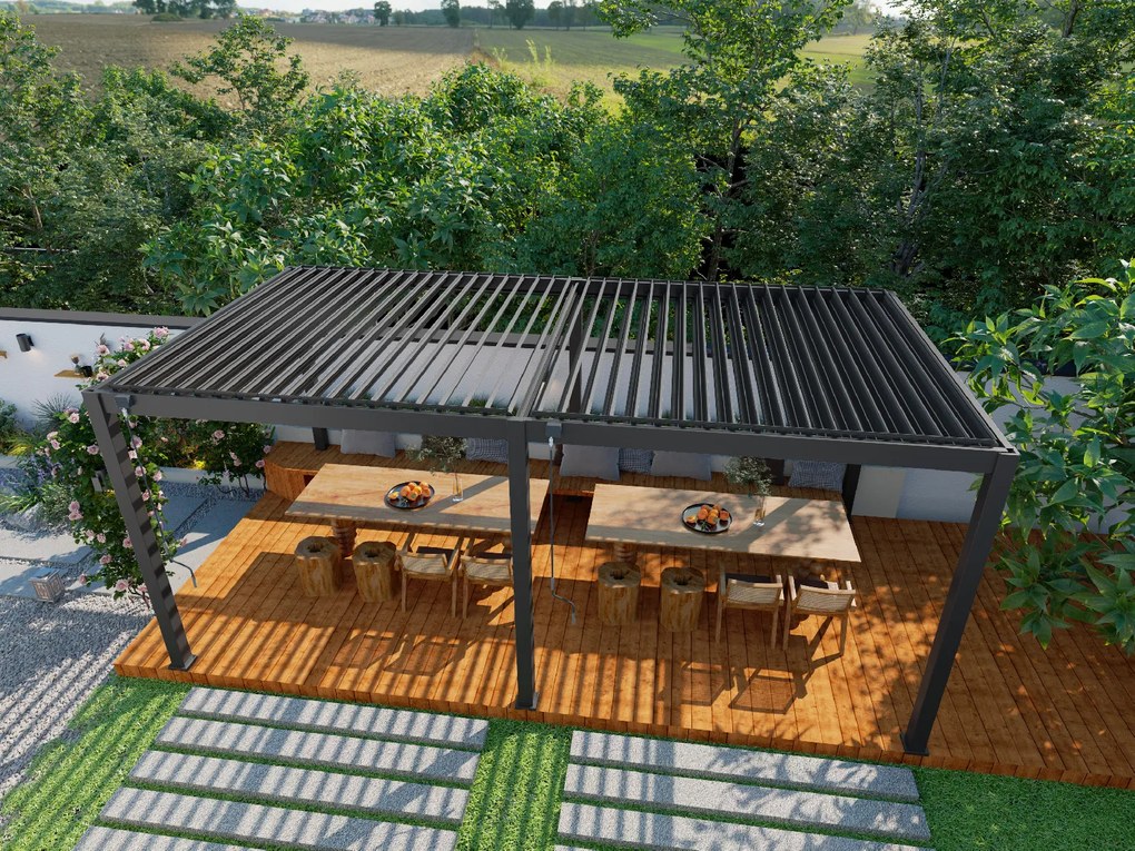 Outdoor Creations Hliníková pergola s lamelami ORION 360x720cm 6 stojek Barva: Antracit RAL 7015