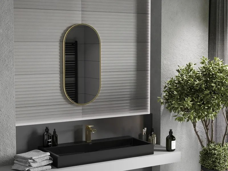 Mexen Loft koupelnové zrcadlo oválné 80 x 40 cm, zlatý rám - 9851-080-040-000-50