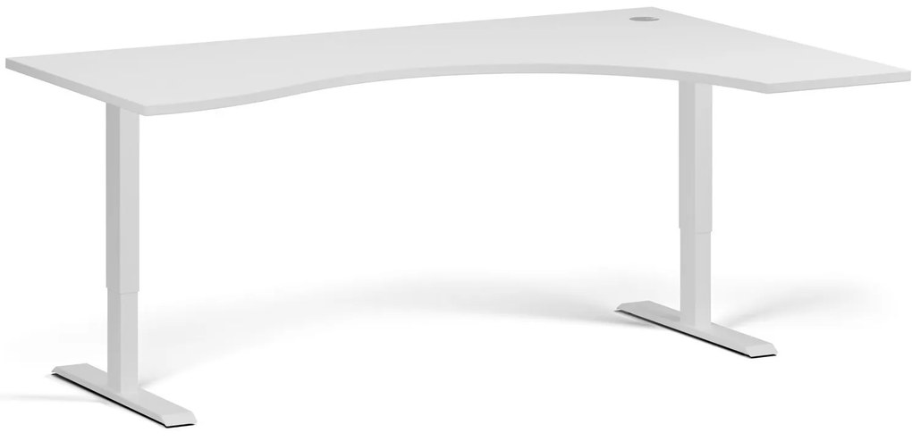 Ergonomický výškově nastavitelný stůl, 180x120 cm, 1 motor, L/P, bílá podnož, bílá