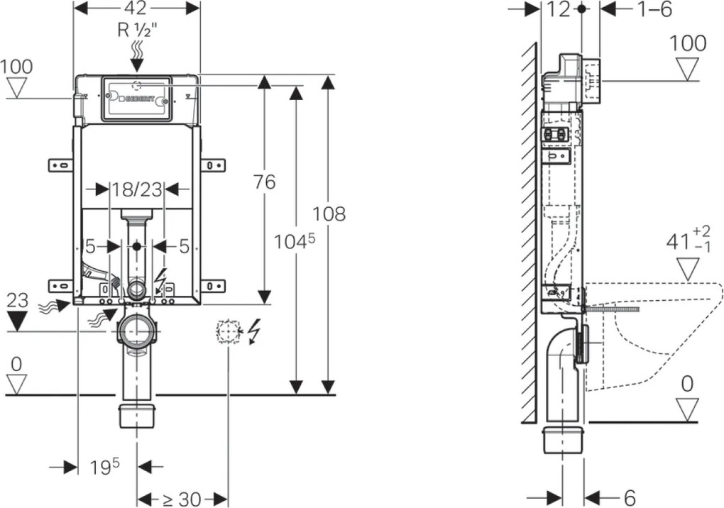 Geberit, GEBERIT KOMBIFIX BASIC Podomítková nádržka, Delta 12 cm, H 108 cm, 110.100.00.1