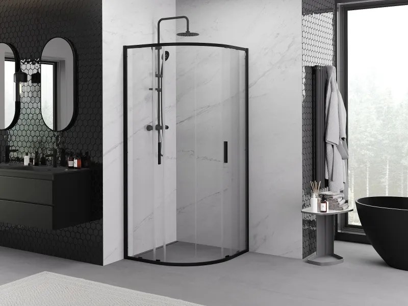 Mexen Exo-S Duo půlkruhový sprchový kout posuvný 90 x 90 cm, transparentní, černý - 8132-090-090-70-00