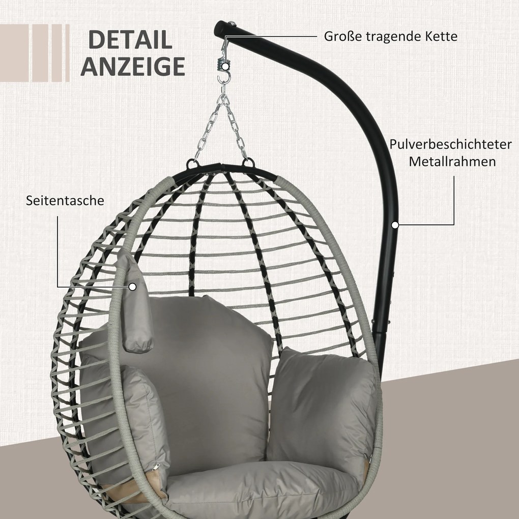 Outsunny závěsné křeslo závěsná houpačka s kapsou na kelímek skládací sedací koš závěsné křeslo s polštářem ratanového vzhledu nosnost do 120 kg ocel…