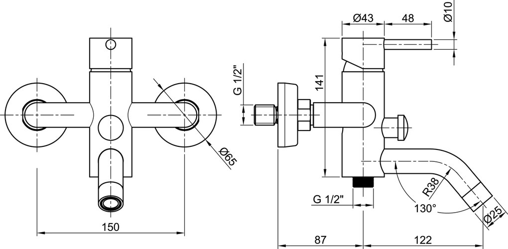 Sapho, MINIMAL nástěnná vanová baterie, nerez, MI010
