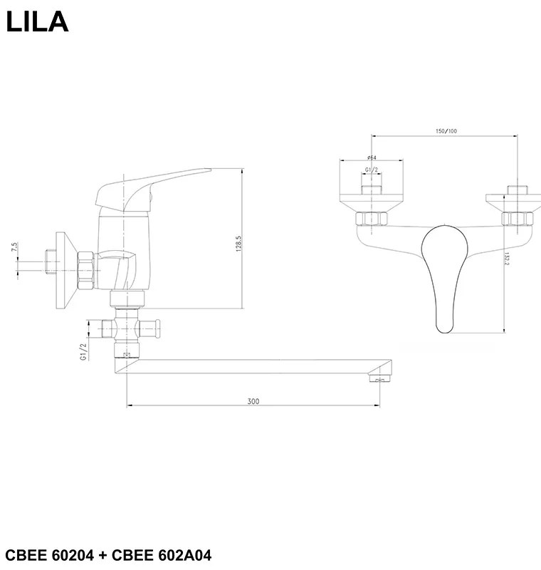 Mereo Lila nástěnná baterie do byt. jádra 100 mm s plochým ramínkem 300 mm bez příslušenství mosaz chrom CBEE602A04