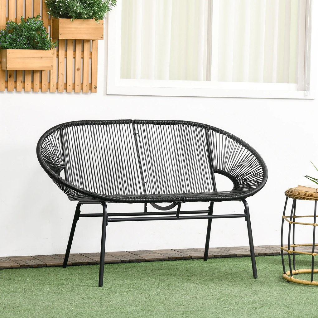 Outsunny Ratanové křeslo, relaxační křeslo ve stylu Boho, 132 cm x 72 cm x 83 cm, černá