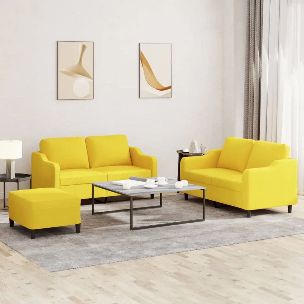 3dílná sedací souprava s poduškami světle žlutá textil 3201815