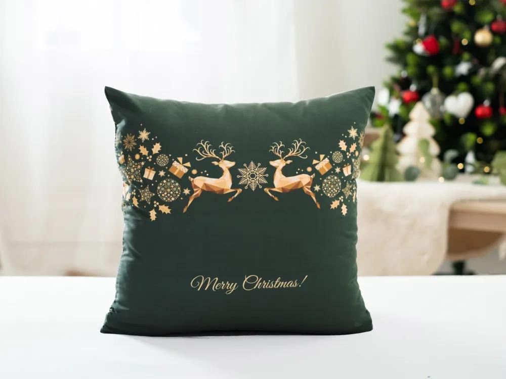 Carbotex Vánoční povlak na polštářek 40 × 40 cm – Zlaté Vánoce zelený