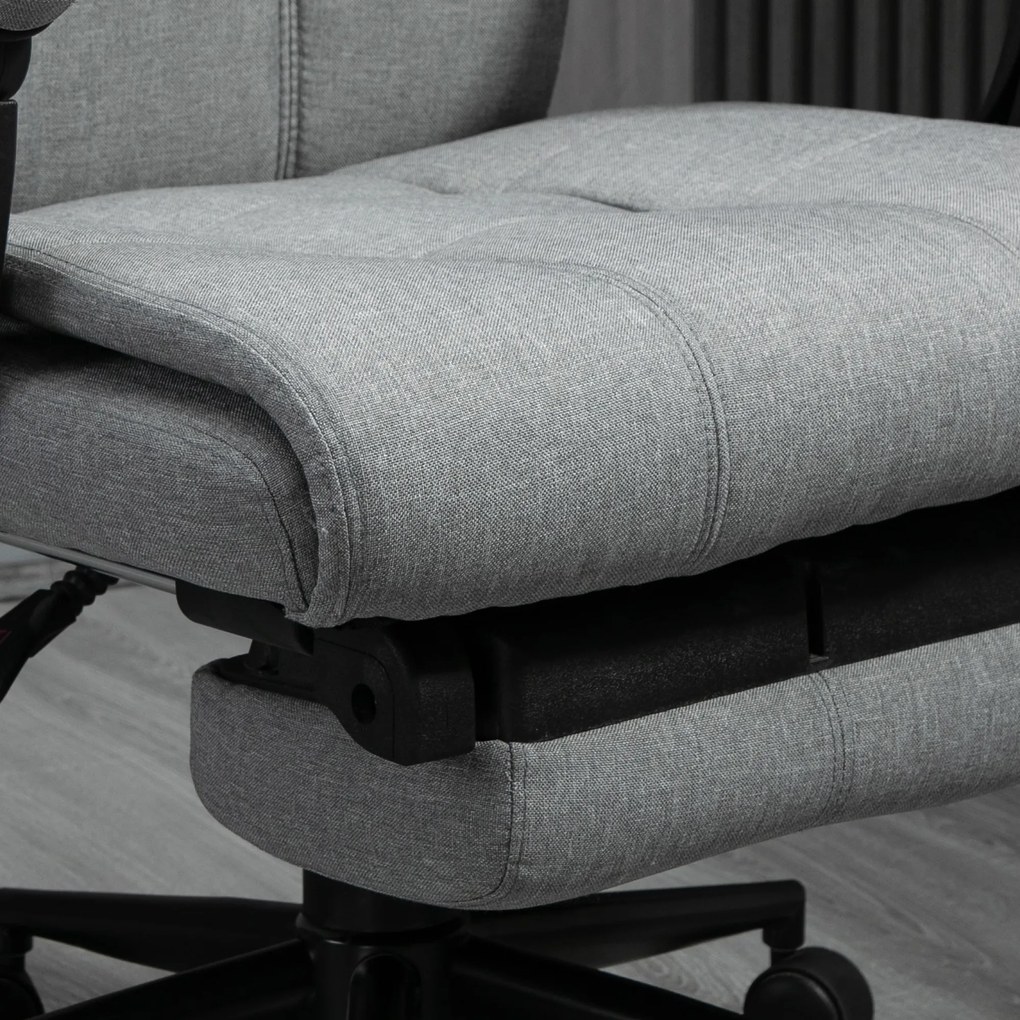 Kancelářská židle Vinsetto s polštářem pod hlavu a područkami, výškově nastavitelná otočná židle s podnožkou, lněná, ergonomická, 66 x 70 x 116-124 cm