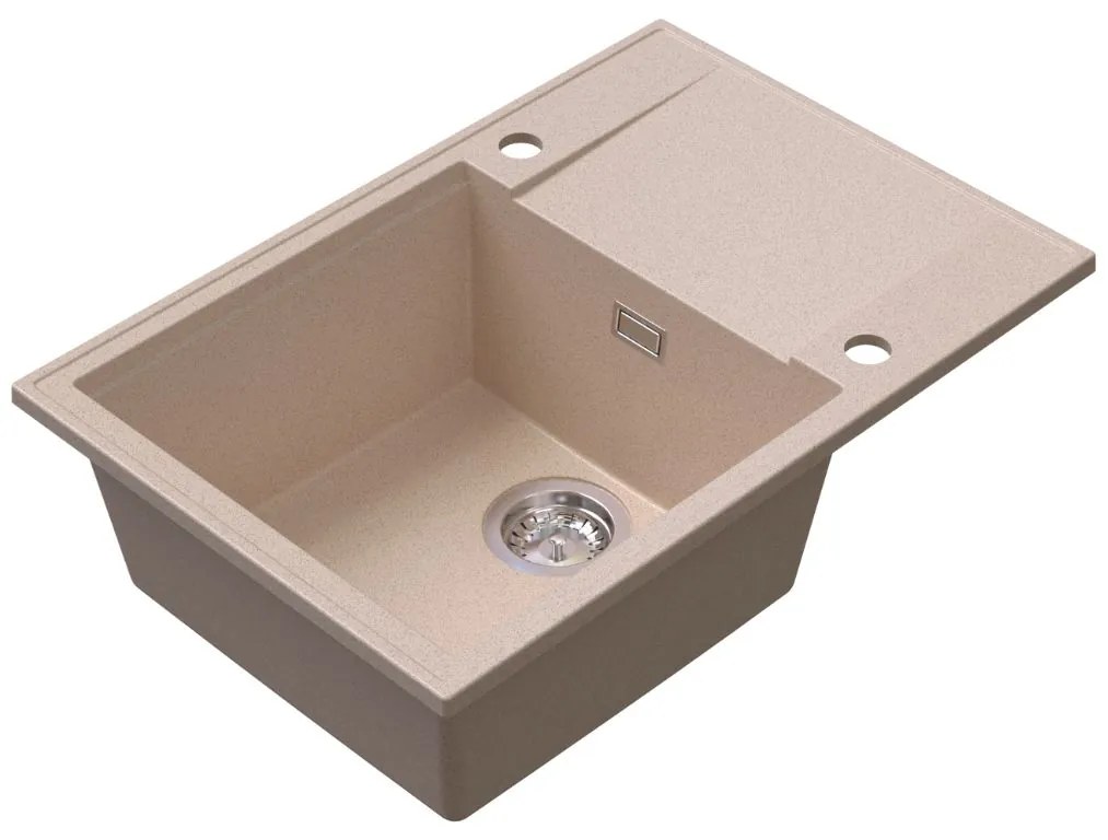 Sink Quality Sink55, kuchyňský granitový dřez 680x460x215 mm + chromový sifon, béžová, SKQ-SINK.P.1KDO.X