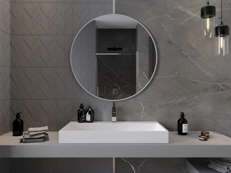 Mexen Loft, kulaté koupelnové zrcadlo 90 cm, barva rámu bílá, 9850-090-090-000-20