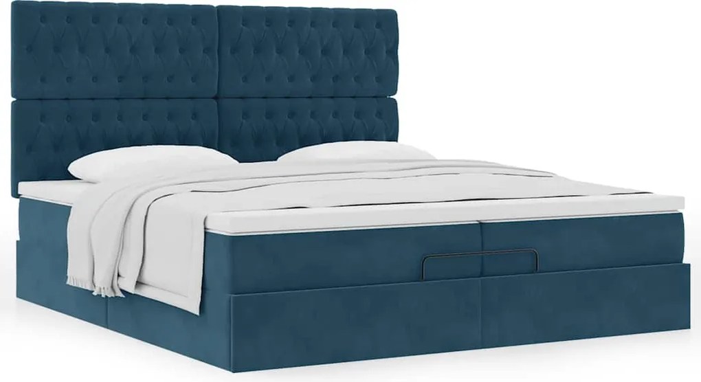 Osmanský rám postele s matrací tmavě modrý 200x200cm samet 3313569