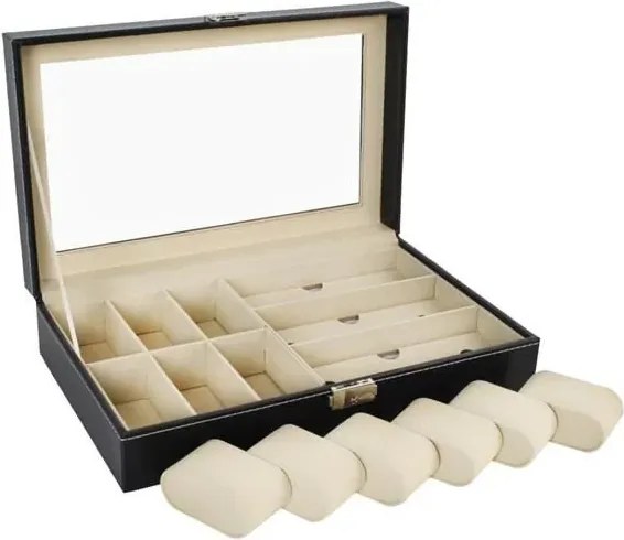 Organizér na hodinky a brýle – elegantní úložný box - Černý