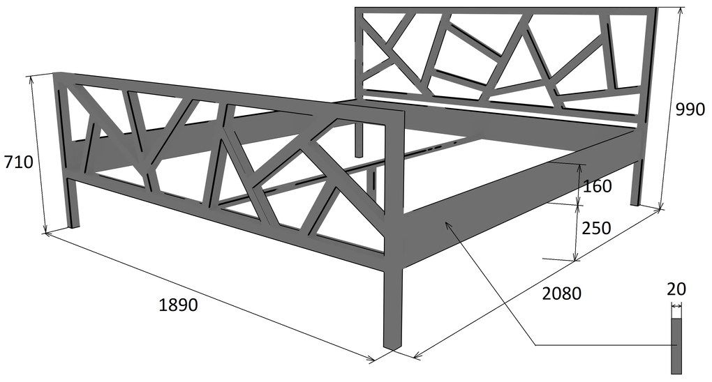 Nábytek ATIKA s.r.o. Kovová postel BRANCH Povrchová úprava: na přání dle RAL, Rozměr: 200 x 200 cm