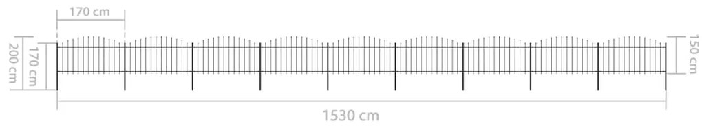 Zahradní plot s hroty ocel (1,25–1,5) x 15,3 m černý,  277738