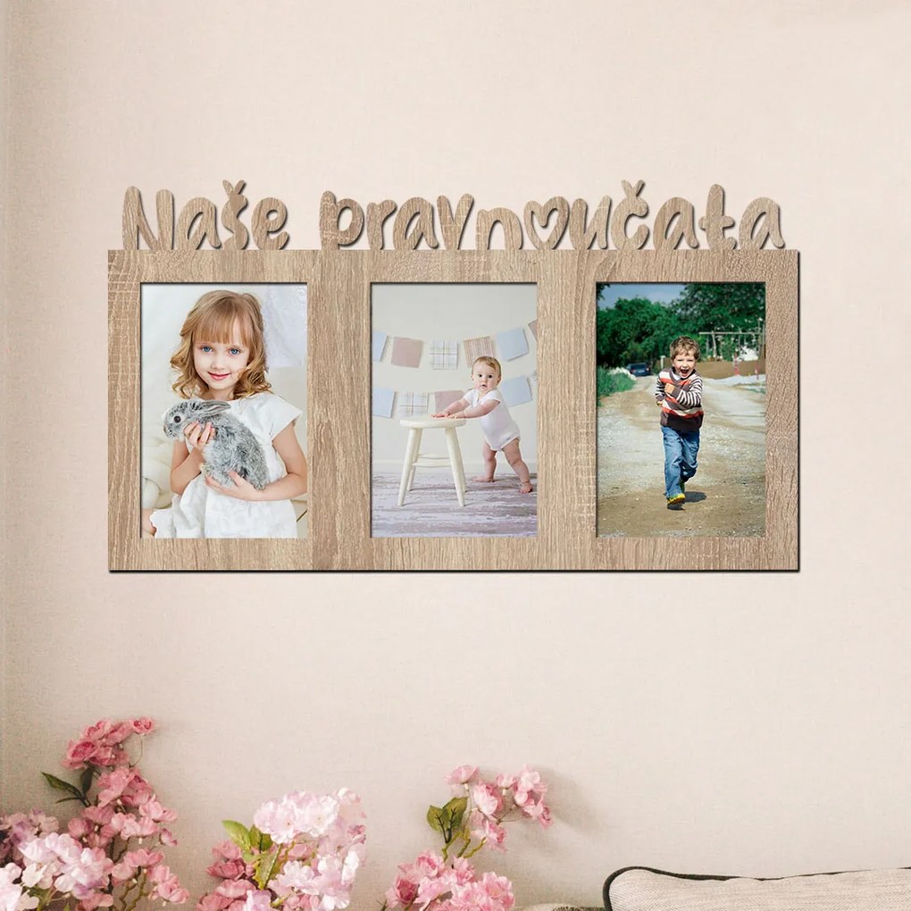 dřevo života Dřevěný fotorámeček Naše pravnoučata Zvolte barvu dekoru: Buk, Zvolte velikost fotografie (cm): 10x15, Počet fotorámečků: 2