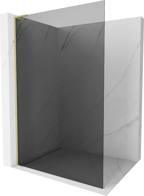 Mexen Kioto L, sprchová zástěna Walk-In 120 x 200 cm, 8mm šedé sklo, zlatý matný profil, 800-120-103-55-40