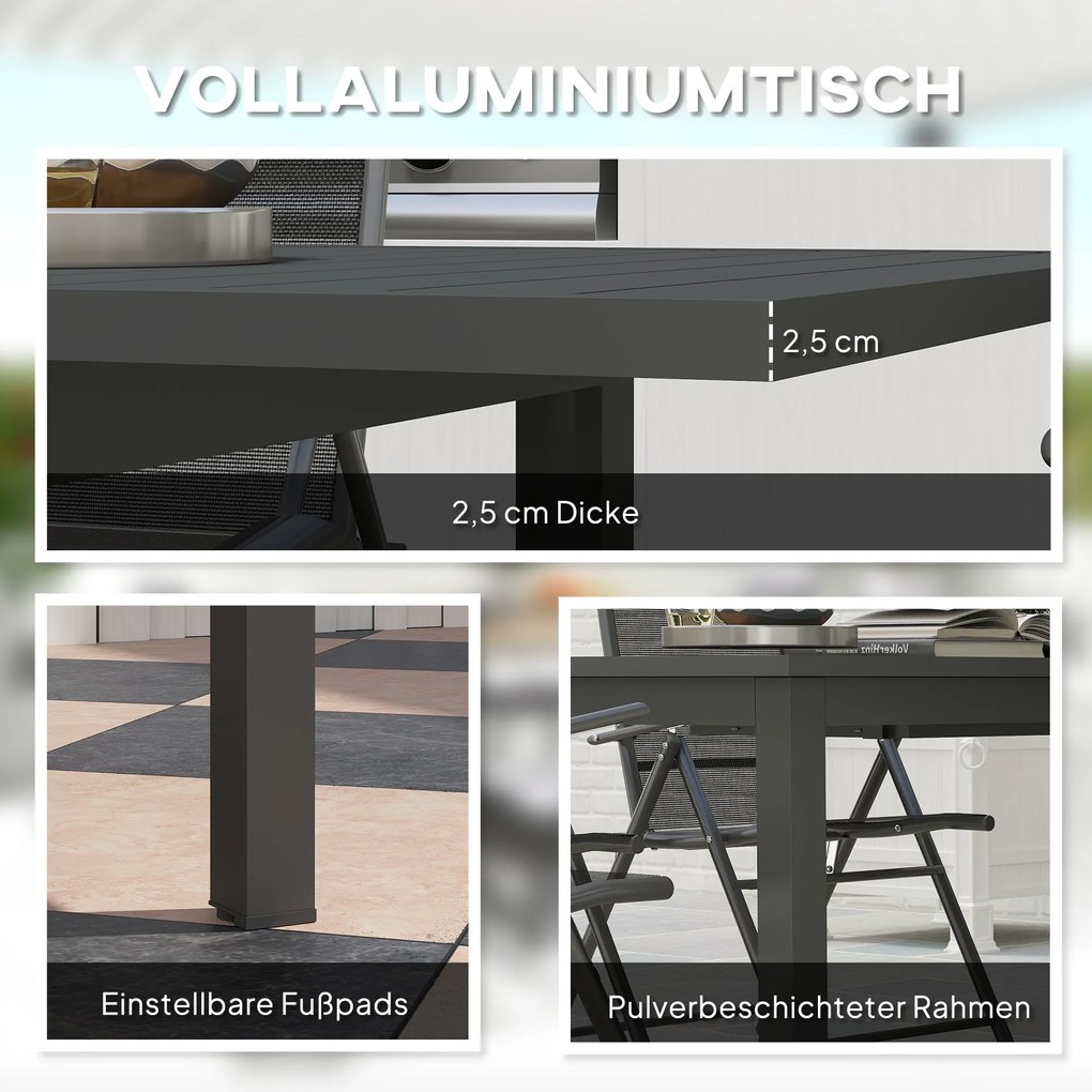 Rozkládací zahradní stůl Outsunny z hliníku 160/220x90 cm, odolný vůči povětrnostním vlivům, stůl na balkon, protiskluzový bufetový stůl pro 6-8 osob…