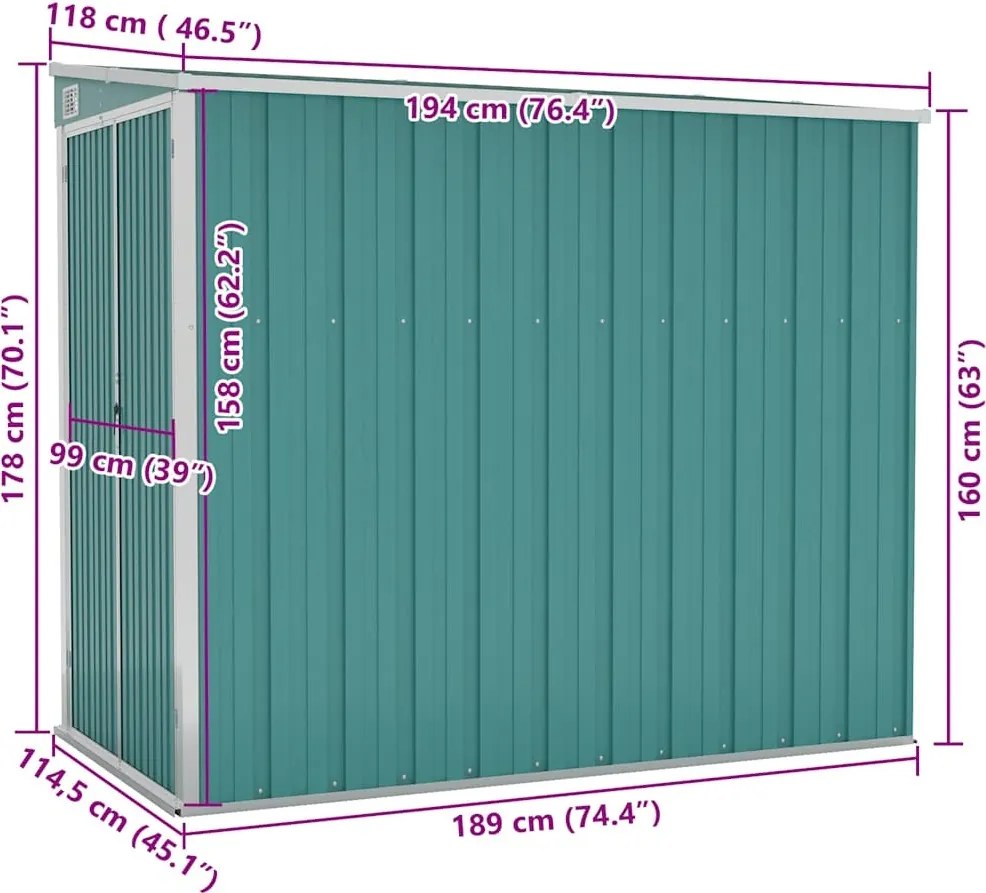 vidaXL Zahradní kůlna 118 x 194 x 178 cm pozinkovaná ocel [316222] Barva: Hnědá